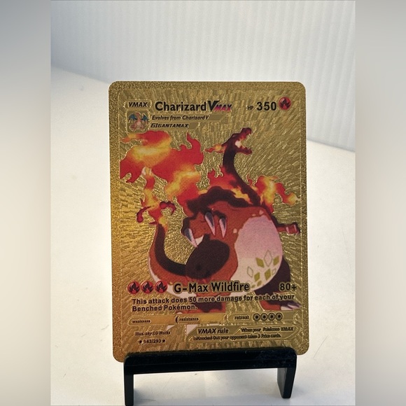 Pokemon | Toys | Charizard Vmax Metal Gold Shiny Card Gold Foil Pokemon Card Fan Art Display ...